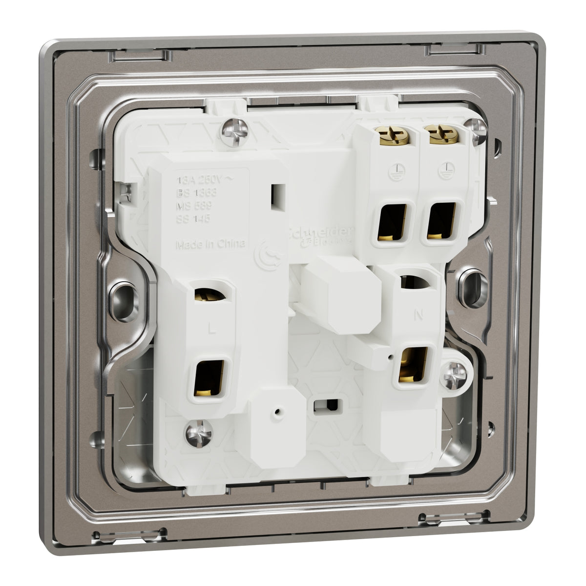 Schneider Electric Unica X 13A 250V 1 Gang Switched Socket - Stainless