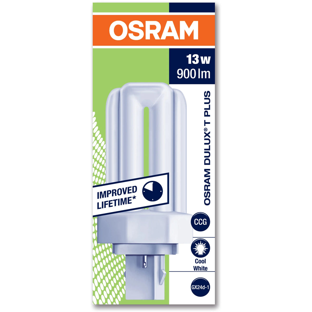 Osram Dulux T Compact fluorescent lamp 13W 830 Plus G24d, 3000k Warm W