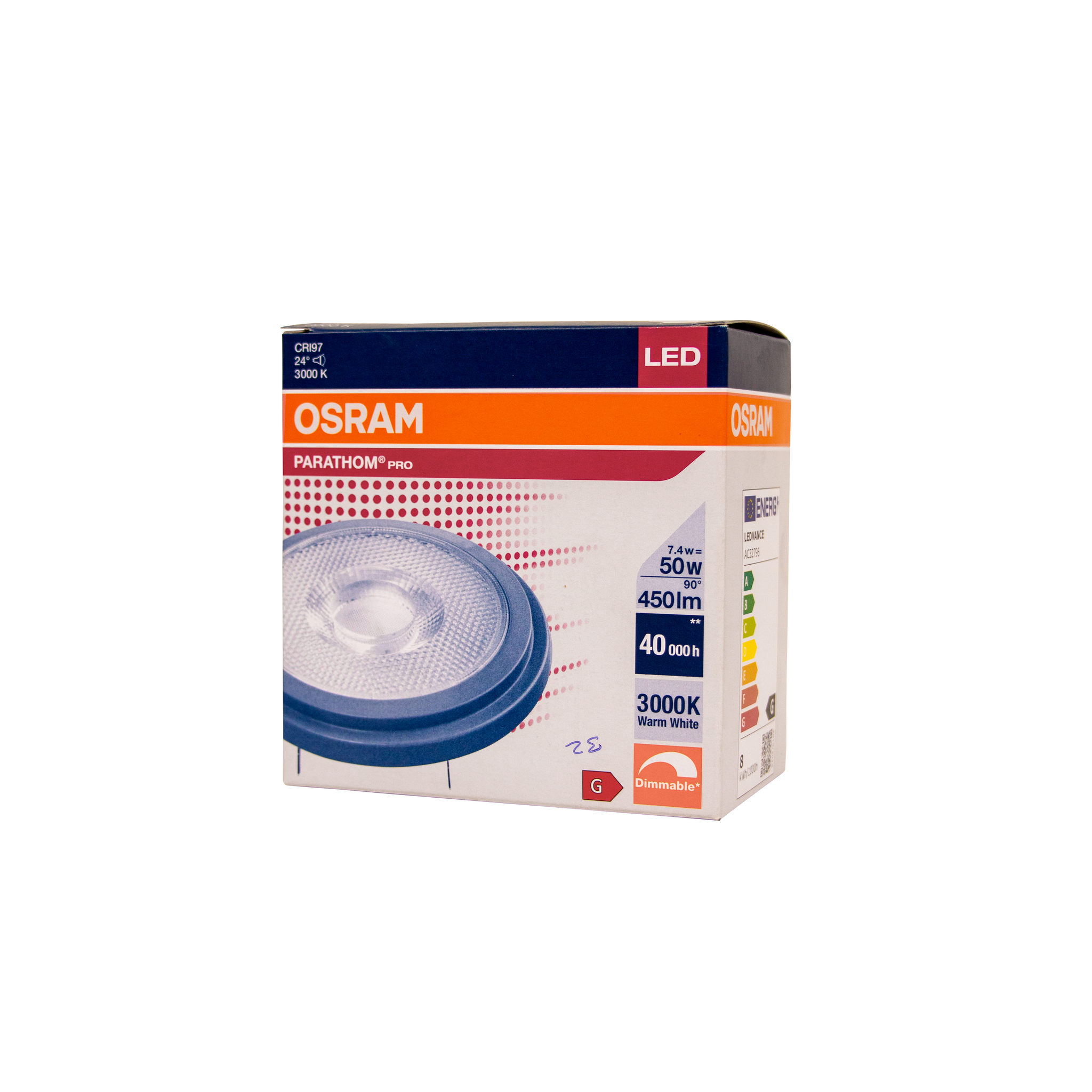 Osram Parathom Pro Ar111 50 24 G53 LED Reflector Lamp 7.4 W(50W), 3000 Osram Parathom Pro Ar111 50 24 G53 LED Reflector Lamp 7.4 W(50W), 3000