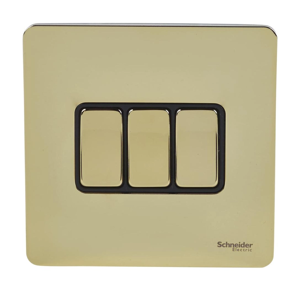 Schneider Electric Ultimate Screwless Flat Plate Brass, 2 Way, 3 Gang