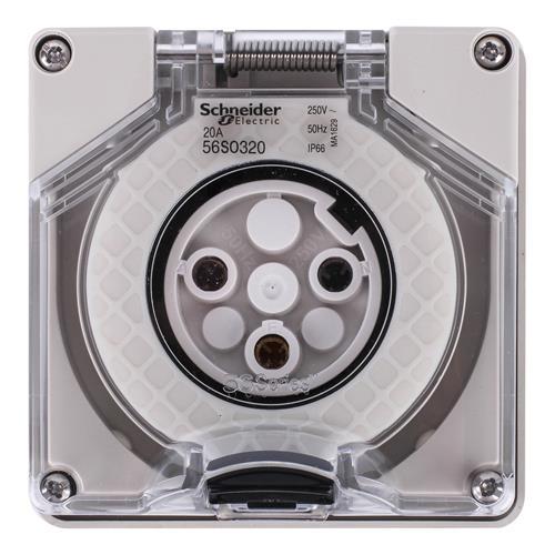 Schneider Electric S56 Surface Socket Outlet 250V 20A 3 Flat Ip56 Grey